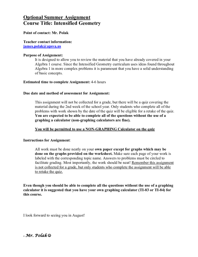 Washington-Liberty Intensified Geometry Summer Assignment 2425 - James ...